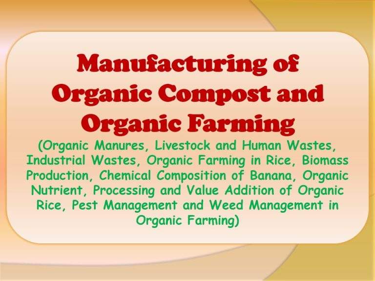 Manufacturing of Organic Compost and Organic Farming (Organic Manures ...